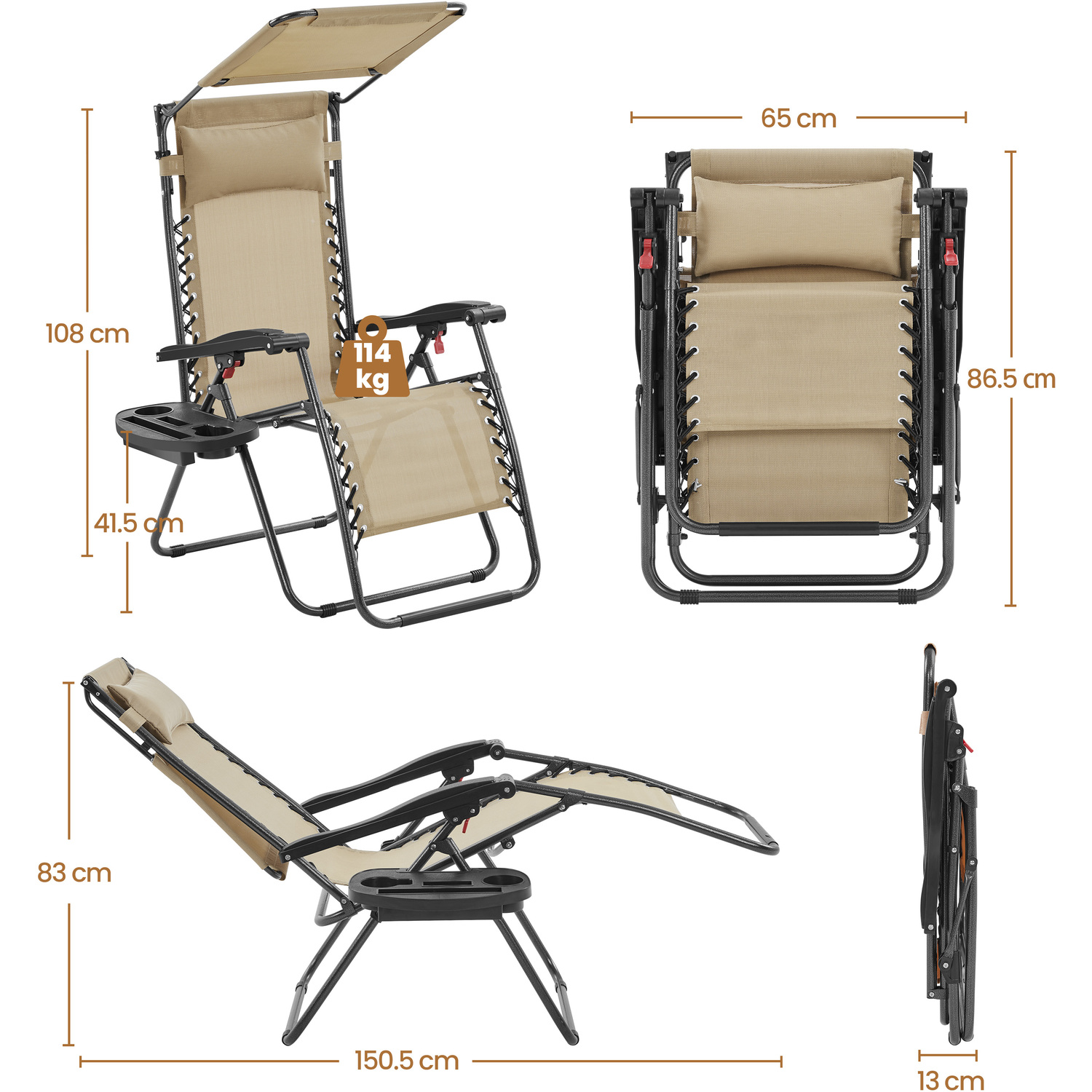 Folding Outdoor Zero Gravity Reclining Chair with Sunshade