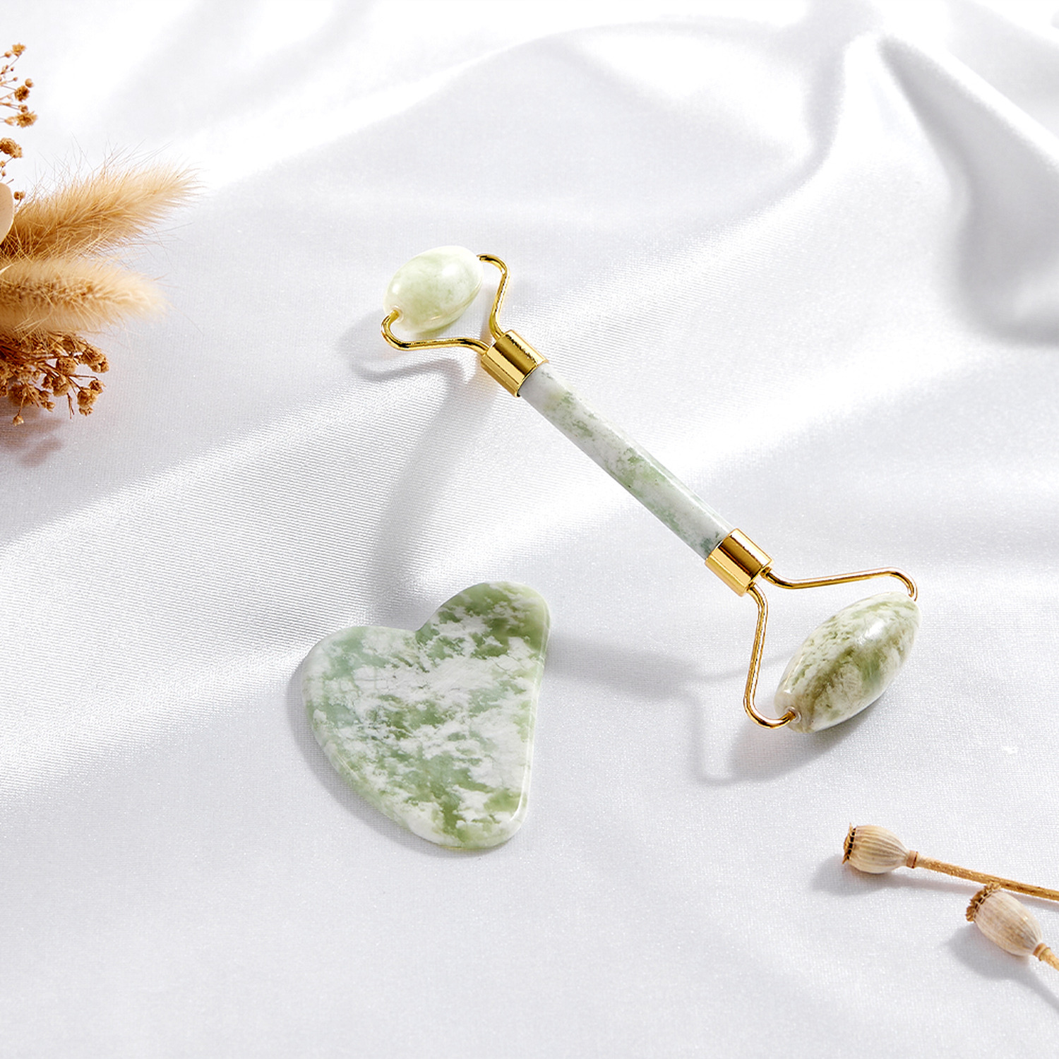 Jade Facial Roller and Gua Sha Tool Set