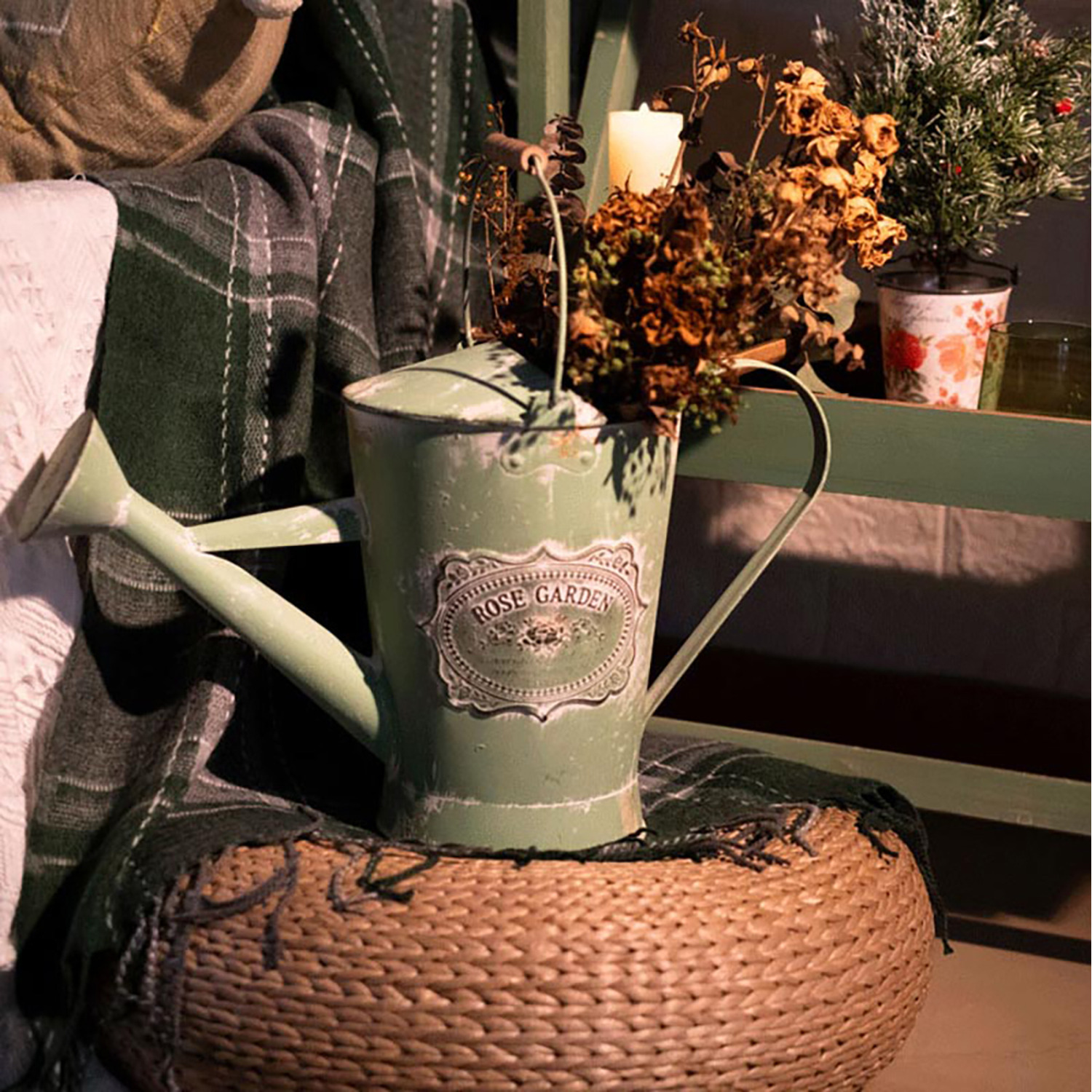 Green Metal Watering Can Outdoor Garden Retro