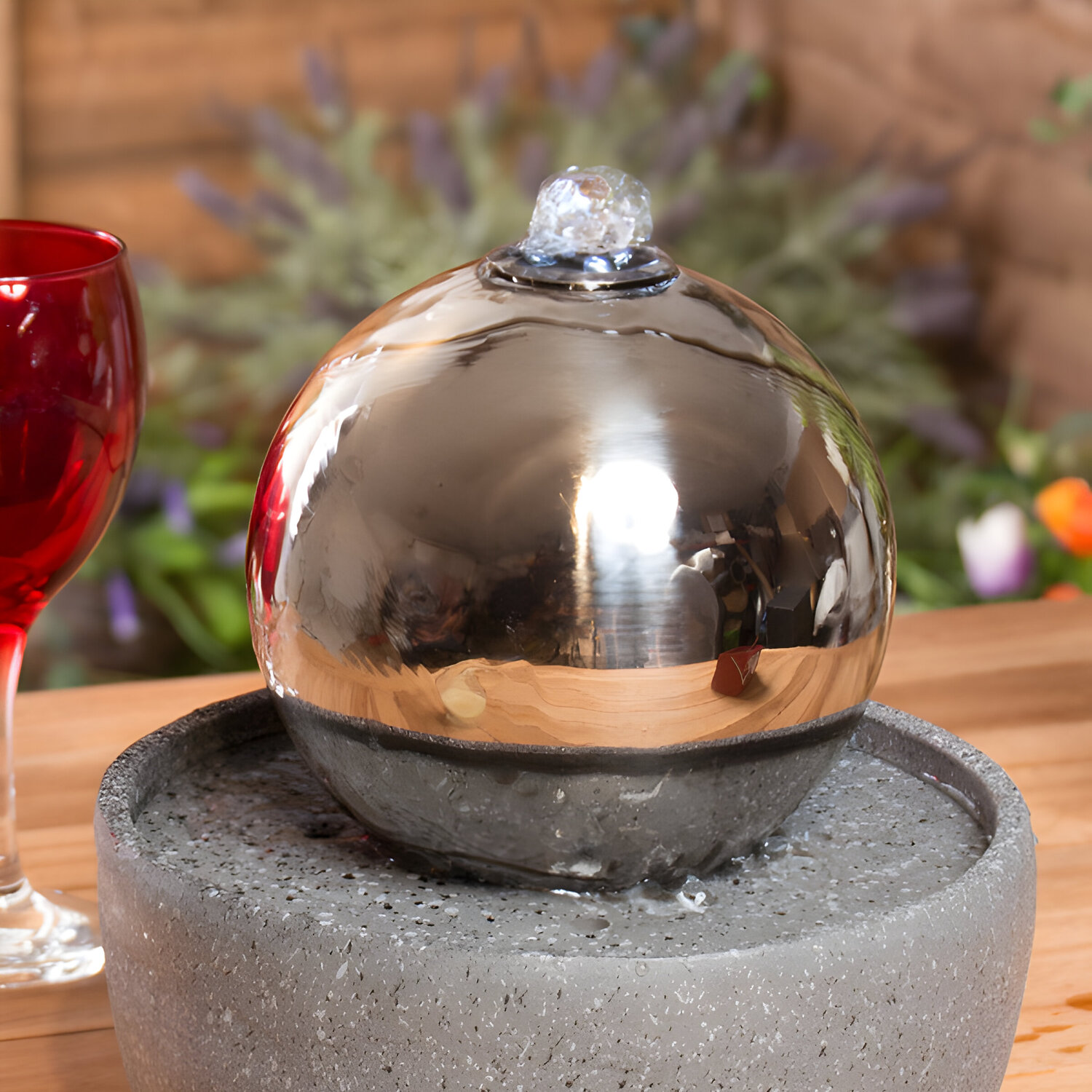 Primrose Eclipse Silver Stainless Steel Sphere Water Feature with ...