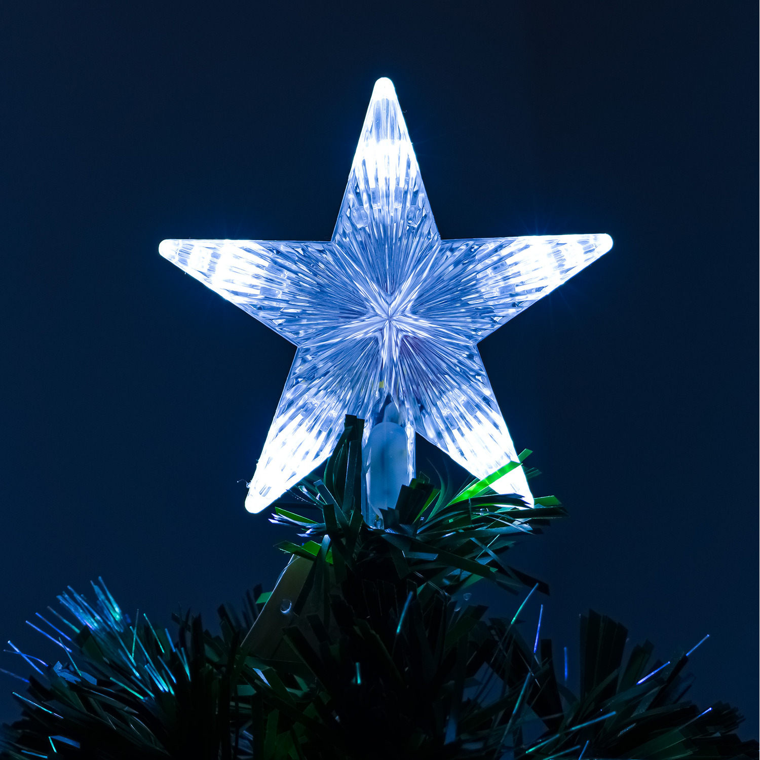 Fibre Optic Green Christmas Tree with White LEDs and Snowflakes