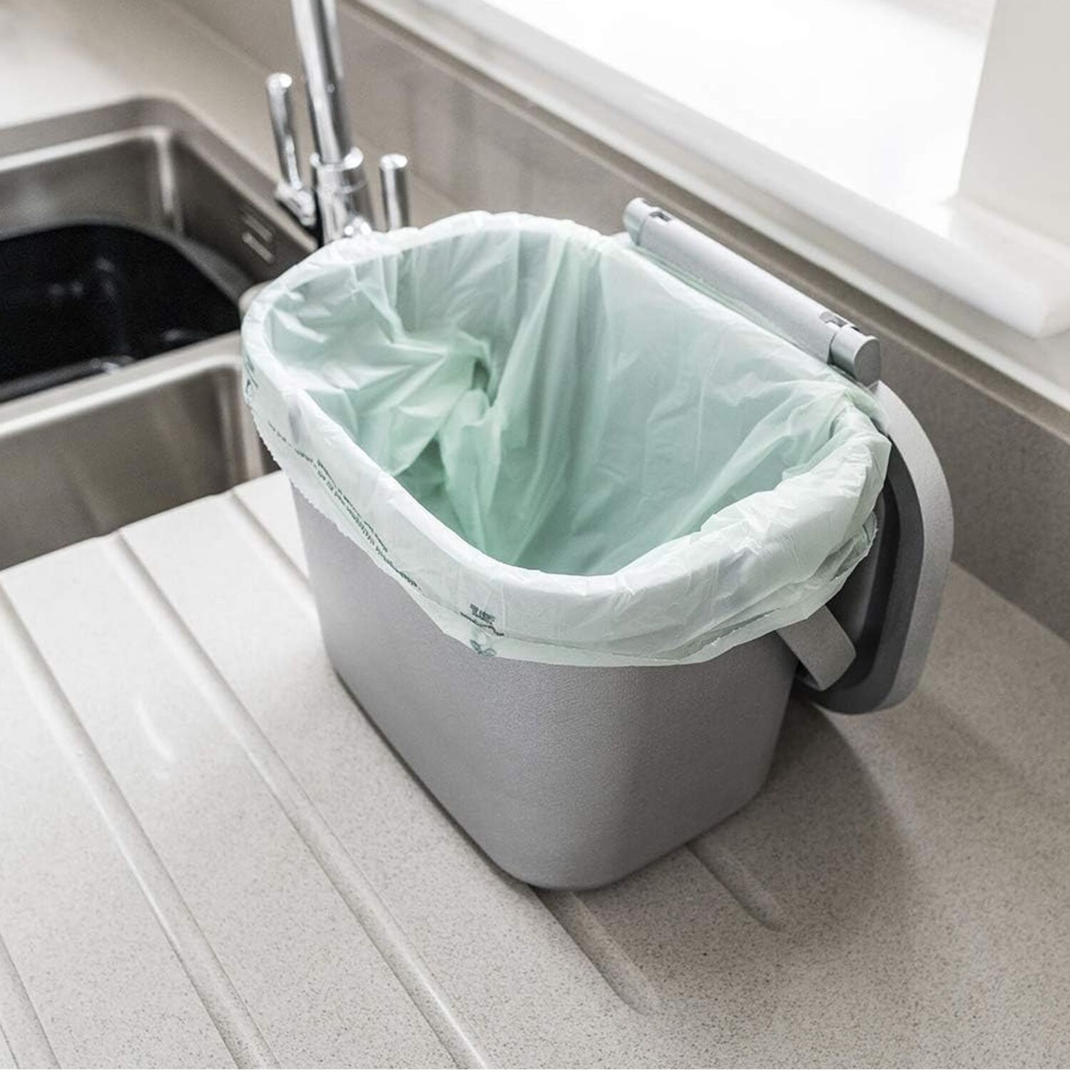 Kitchen Caddy Food Waste Bin Metallic Grey Compact Composting Bin