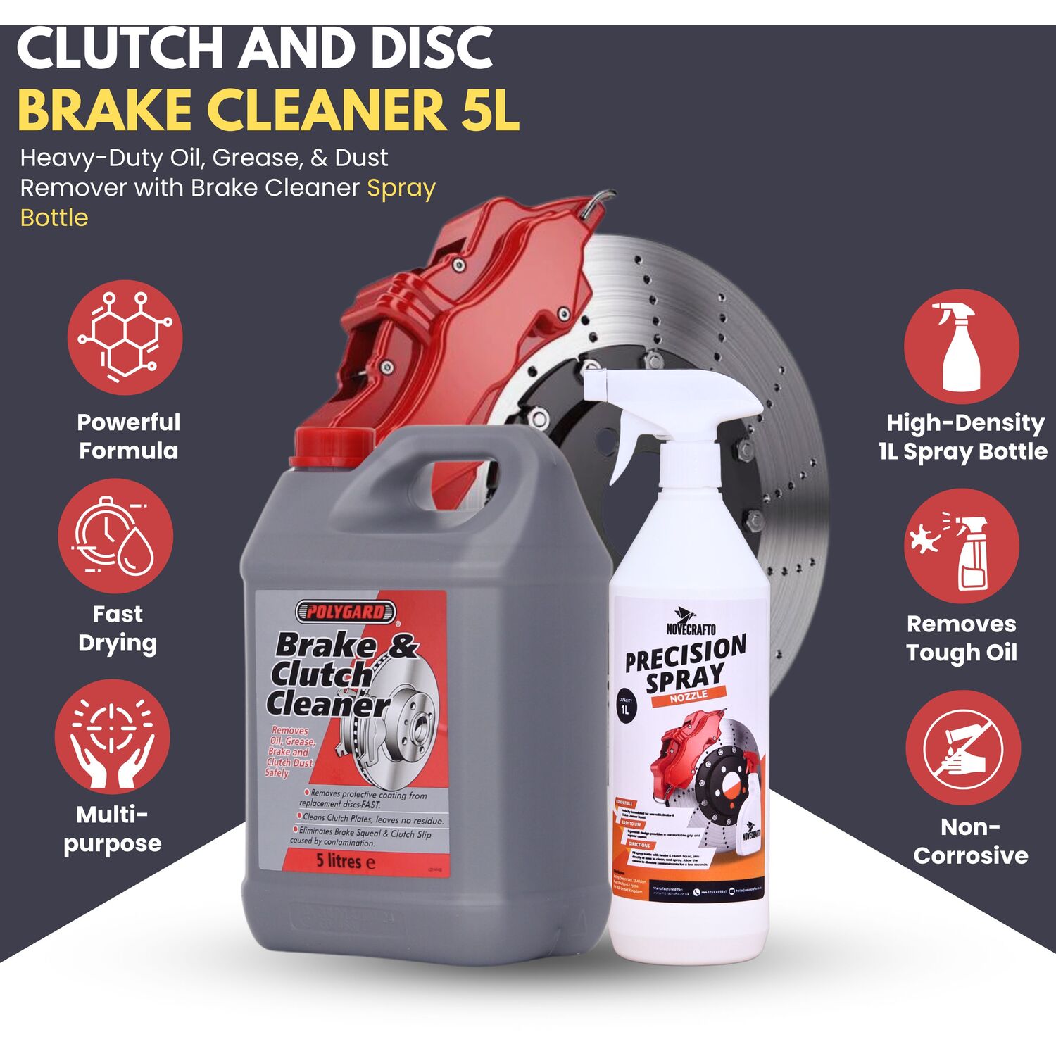 Clutch and Disc Brake Cleaner 5L with Degreaser Spray Bottle - Oil Dust ...