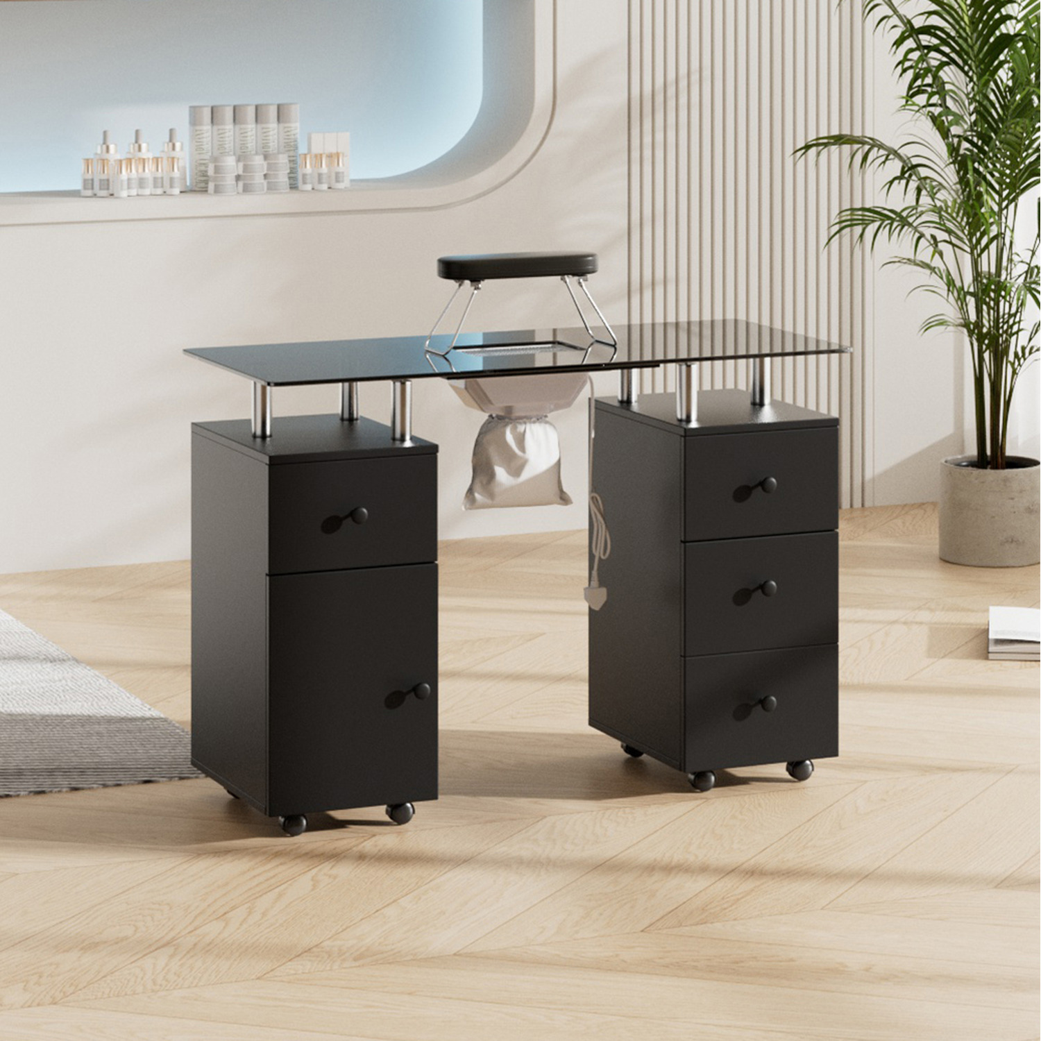 Mobile Salon Nail Table with Built-in Dust Collector