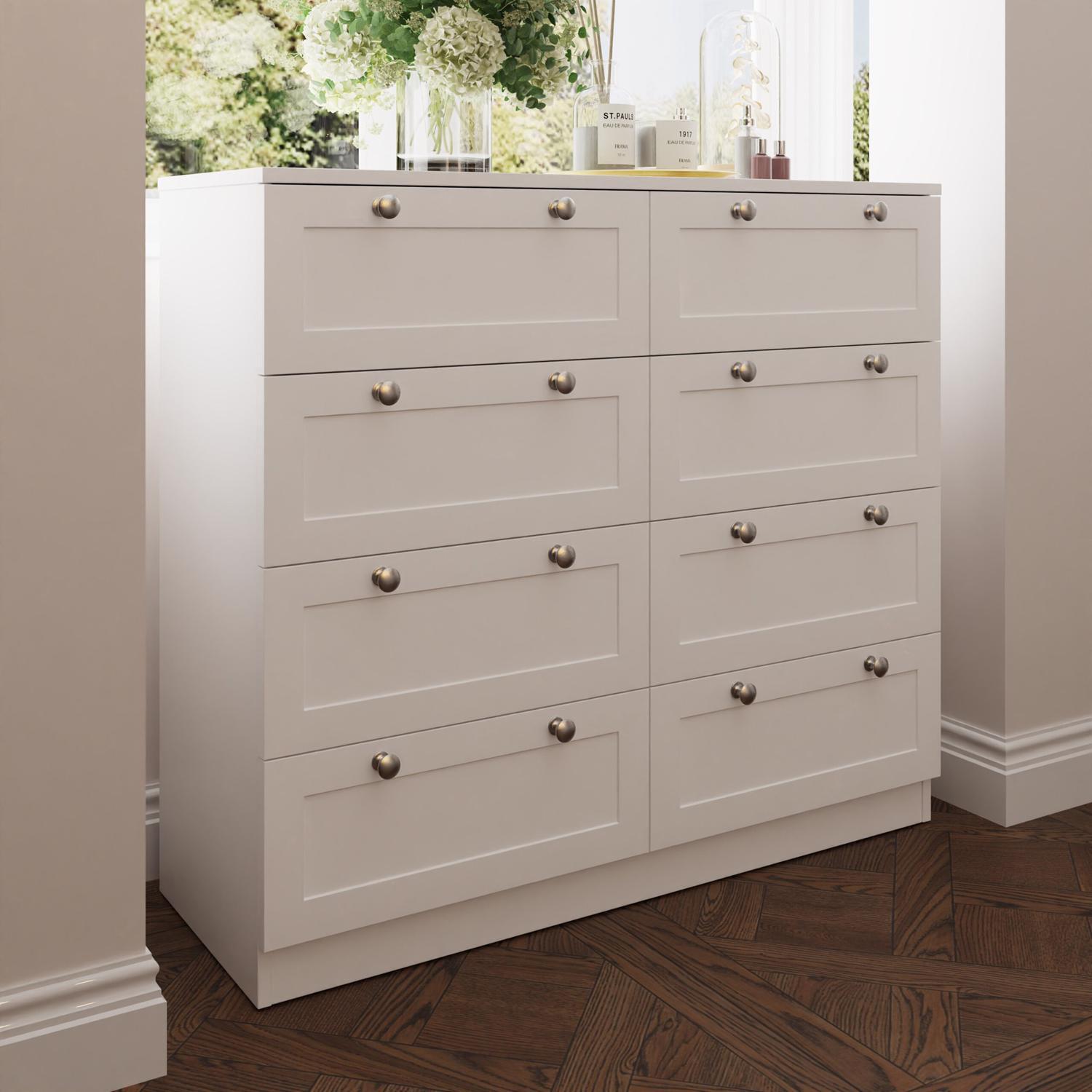 White 8 Drawer Chest of Drawers Modern Panelled Bedroom Furniture