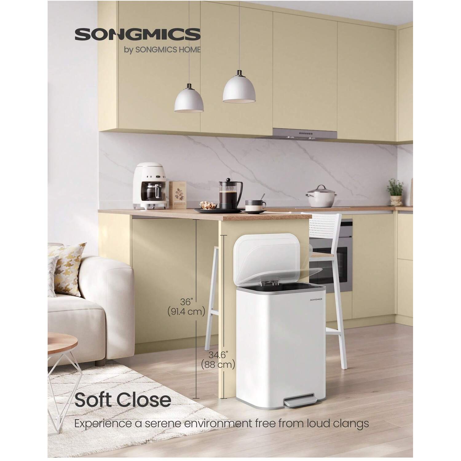 SONGMICS 50L Steel Pedal Bin with Soft-Close Lid