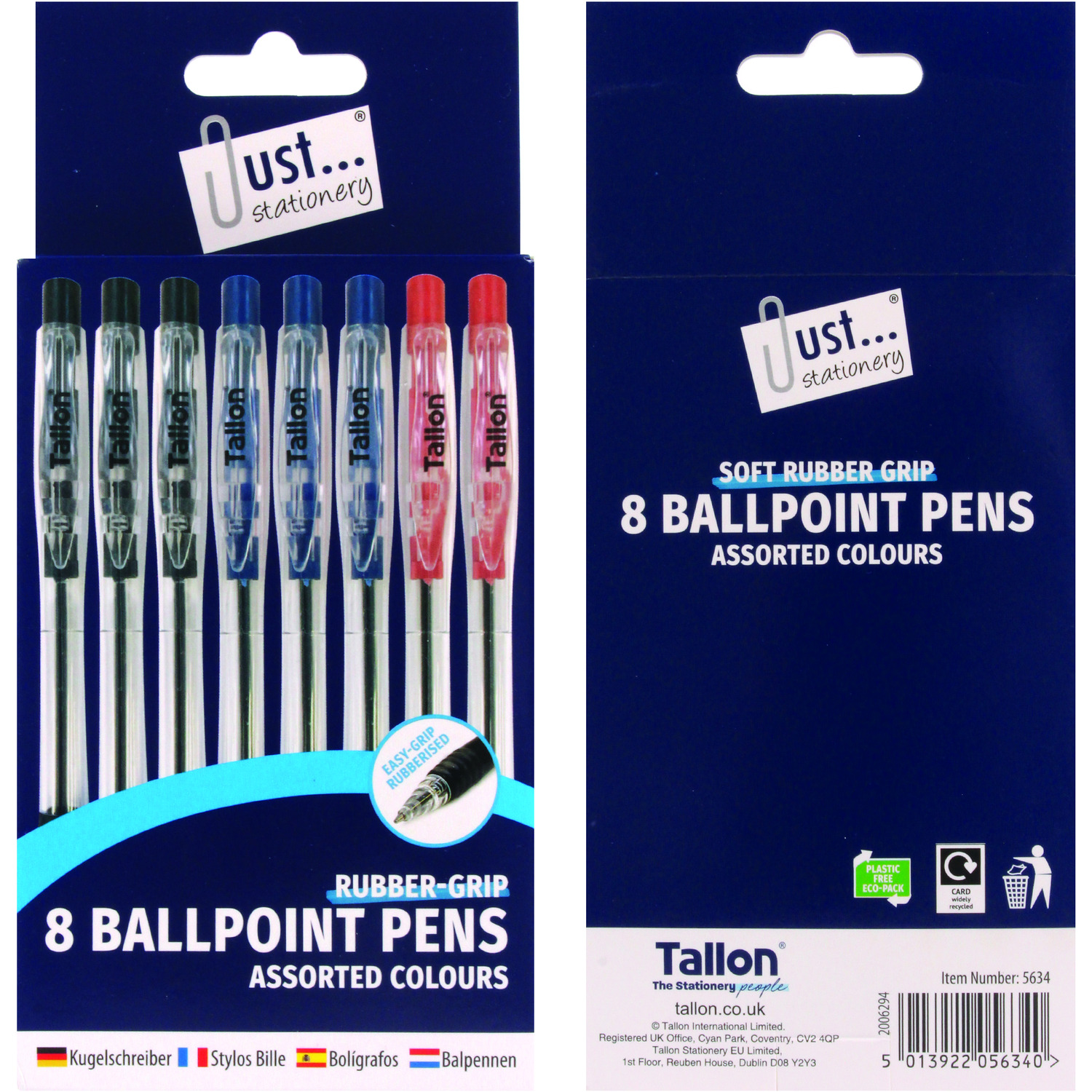 8 Rubber Grip Ballpoint Pens