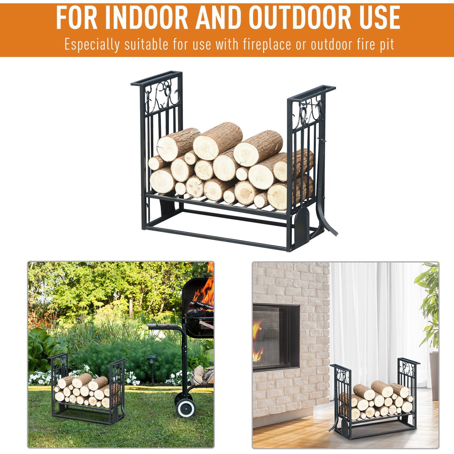 HOMCOM Vintage Style Powder Coated Steel Firewood Log Rack