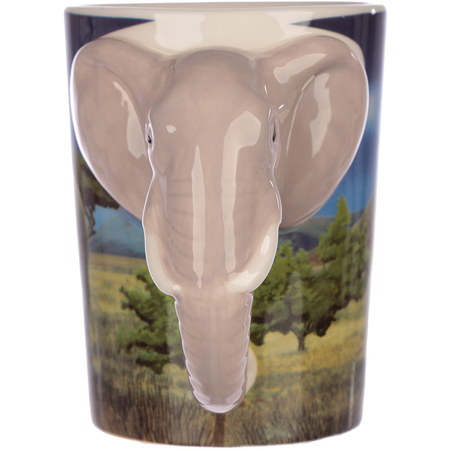 Novelty Ceramic Shaped Handle Mug - Elephant with Safari Decal