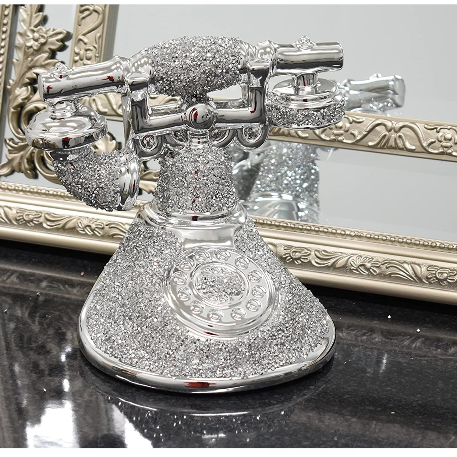 Romany Crushed Diamond Telephone Crystal Shelf Ornament Silver