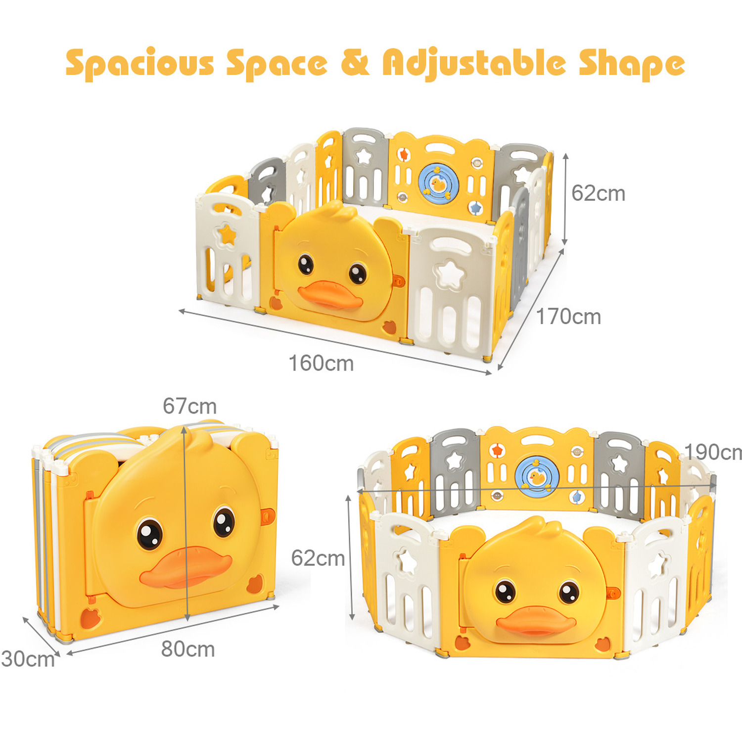 Costway Foldable Kids Playpen Indoor Play Fence-Yellow