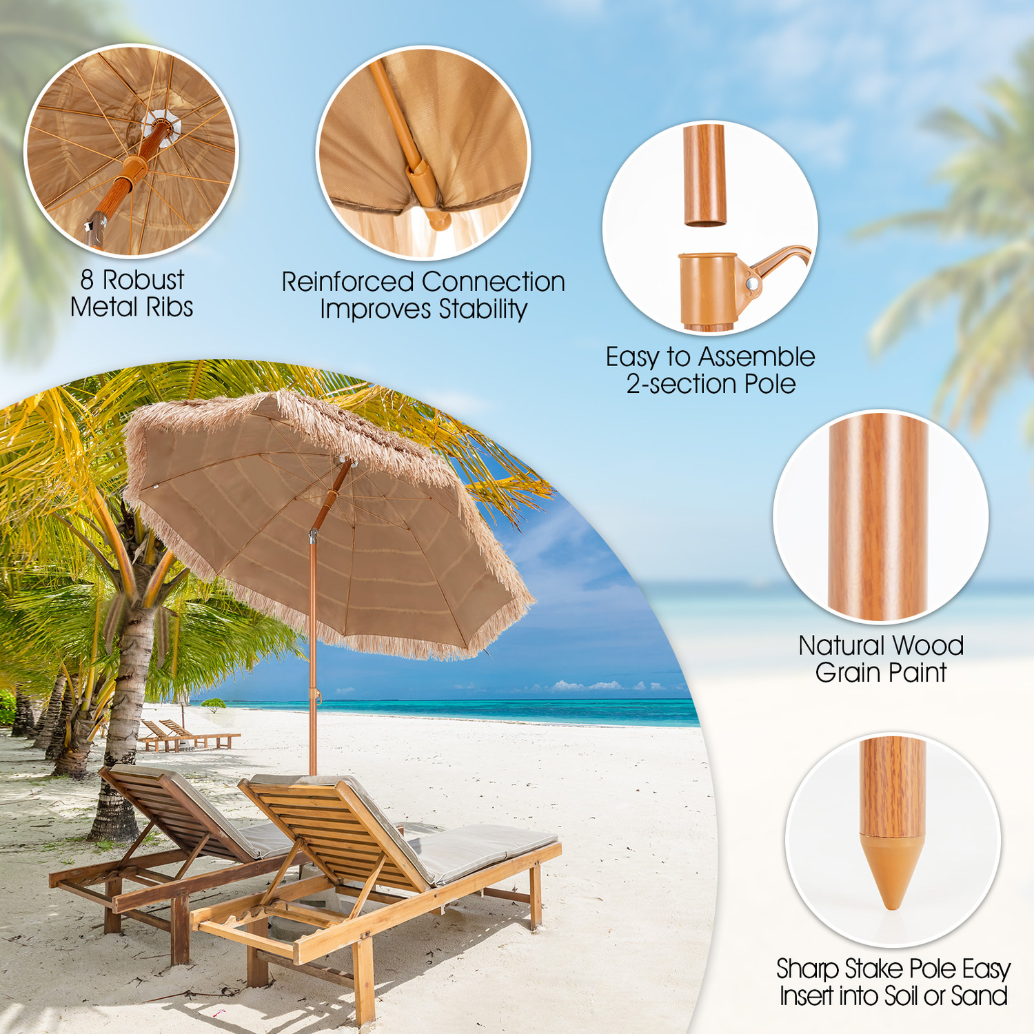 Thatched Tiki Patio Parasol
