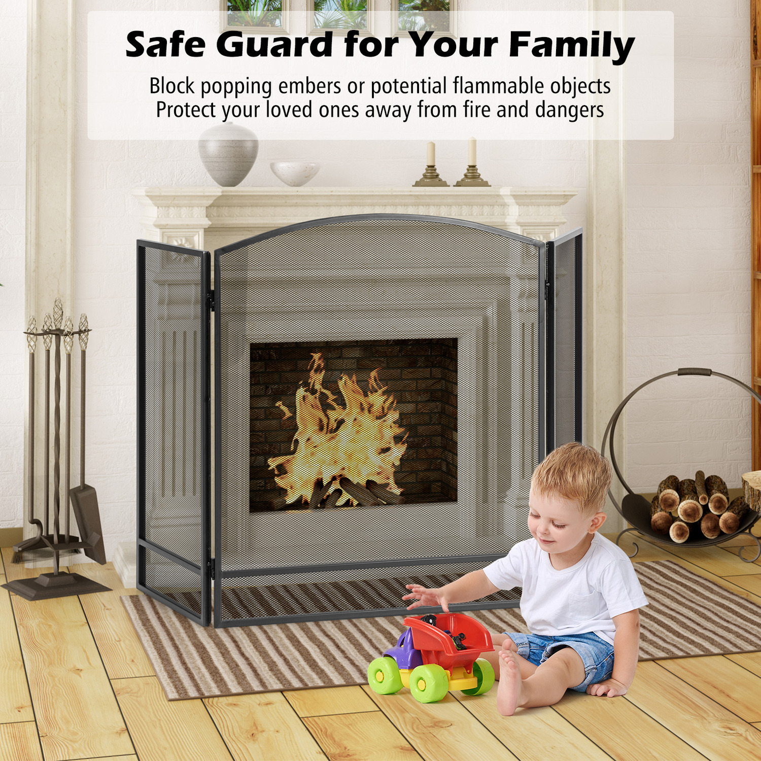 3 Panel Folding Fireplace Screen Fireguards