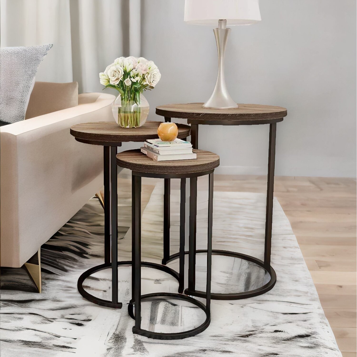 Set Of 3 Round Wooden Nesting Tables