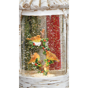Wood Effect LED Robin Lantern