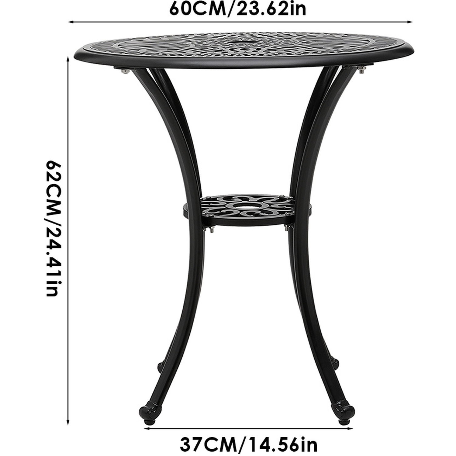 Cast Aluminium Garden Table with Parasol Hole and Openwork Design