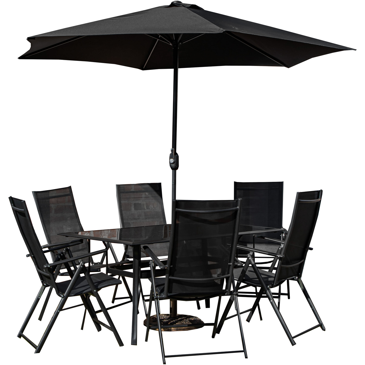 Rectangular Glass Top Patio Dining Table Set