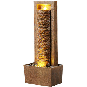 Outdoor Garden Column Water Fountain with LED Lights, Layered Rock ...