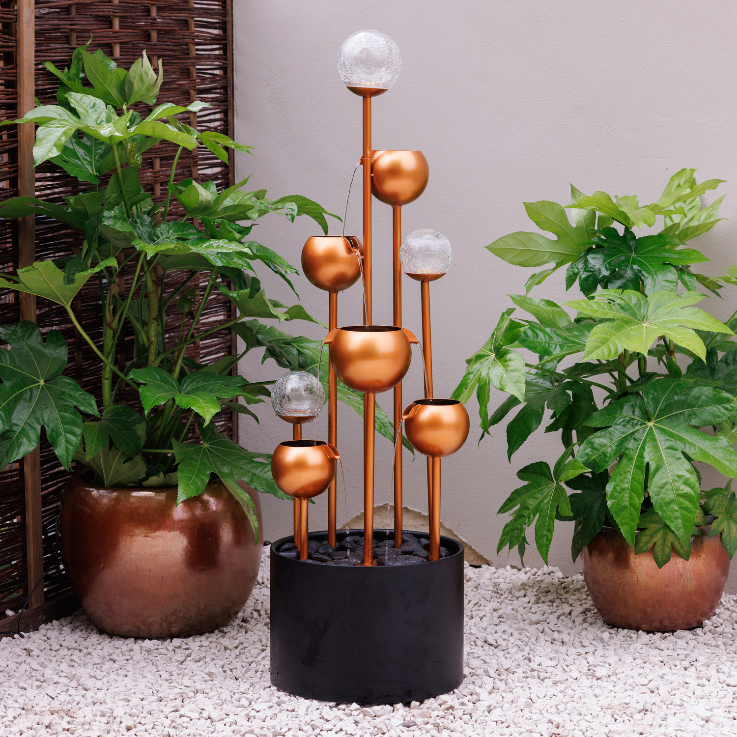 Golden Orb Cascading Tiered Garden Water Feature with LED Lights 120cm