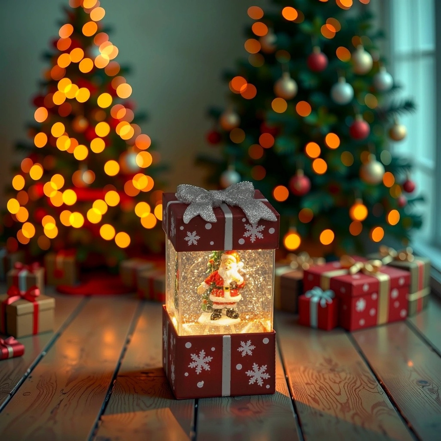 SnowTime LED Water Gift Box with Santa