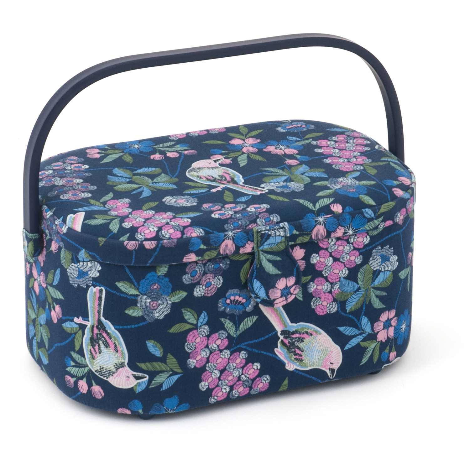 Large Oval Floral Birds Sewing Box