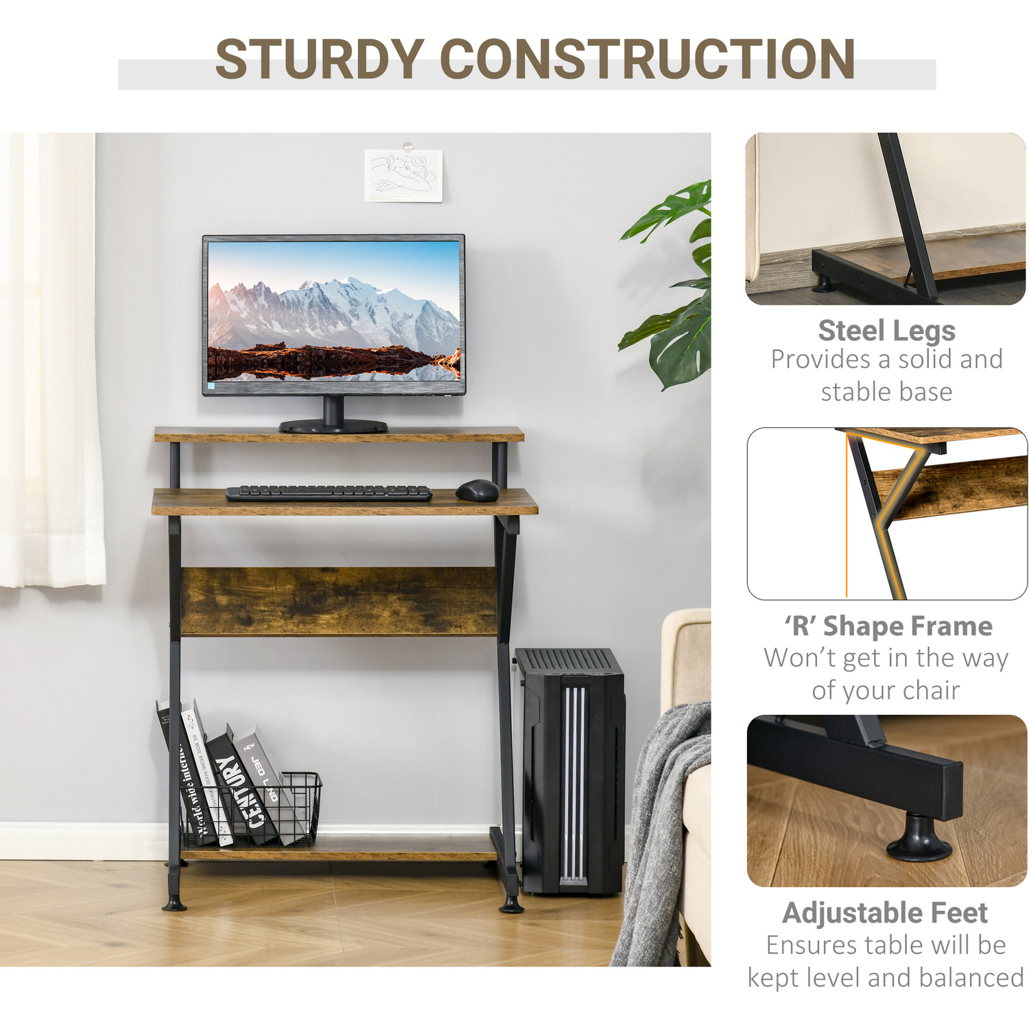 Computer Desk with Monitor Shelf and Storage
