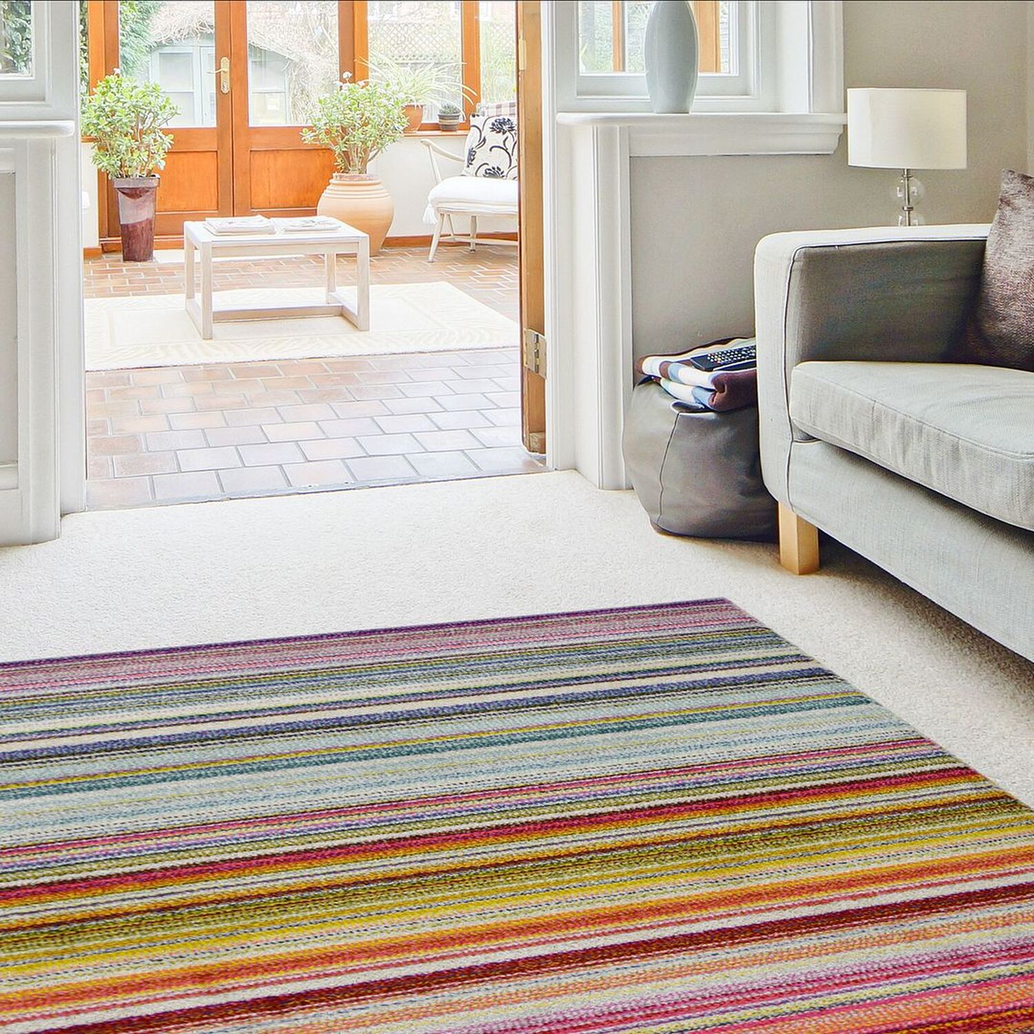 Multicoloured Wool Look Striped Rug - Perth