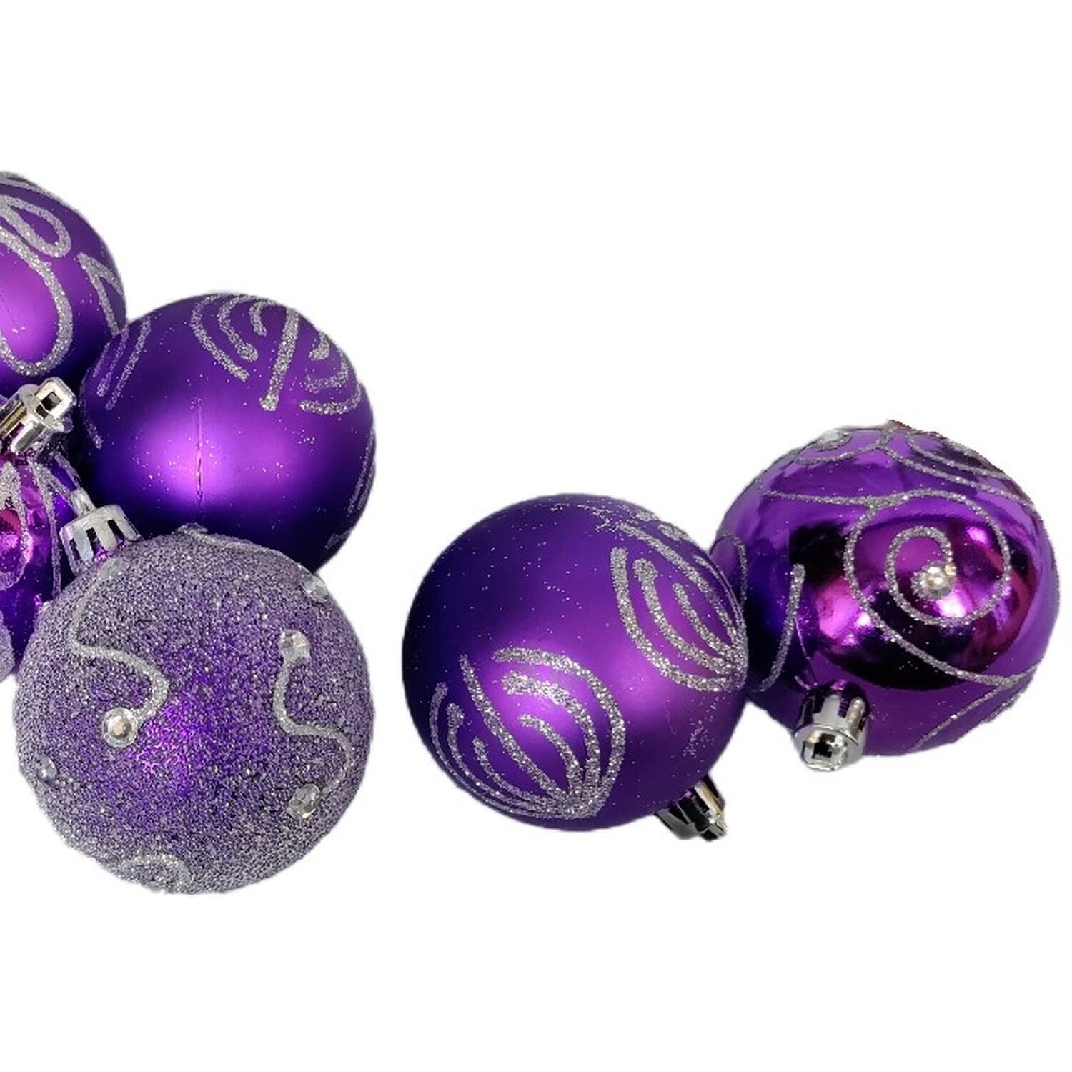 9 Decorated Purple Christmas Tree Baubles 6cm