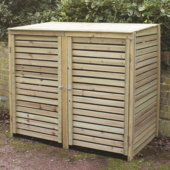 Large Wooden Double Wheelie Bin Store