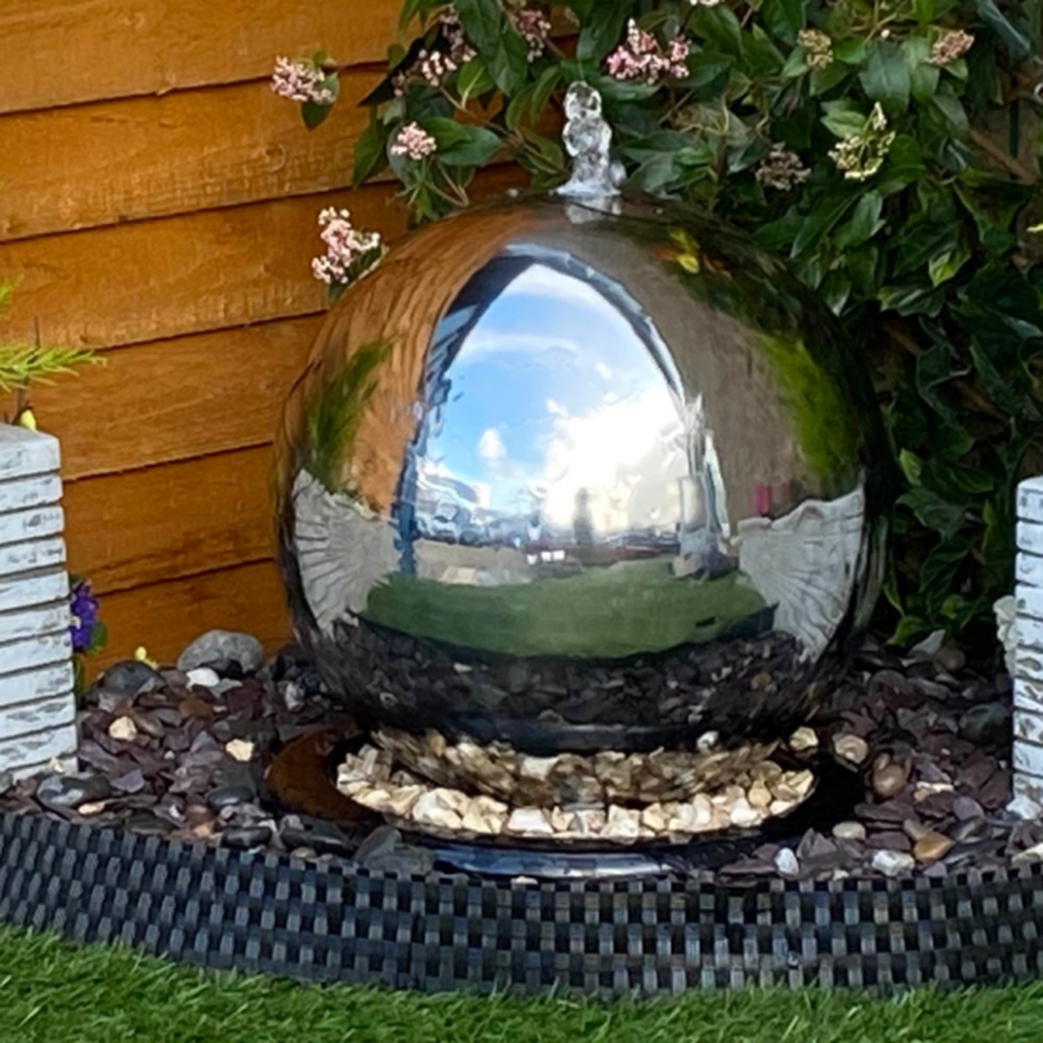 60cms Stainless Steel Sphere Modern Metal Solar Water Feature
