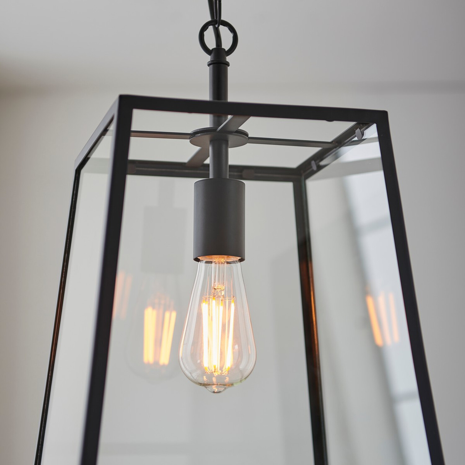 Hurst Single Pendant Ceiling Lamp, Matt Black, Glass