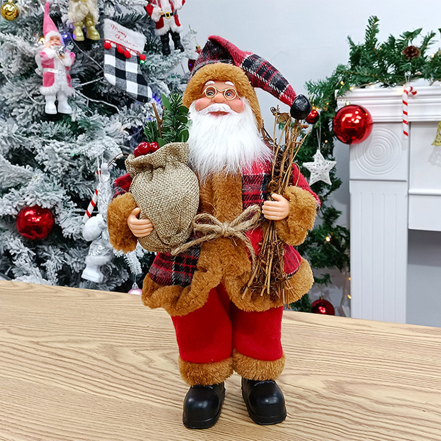 Standing Plaid Santa Claus Christmas Figurine
