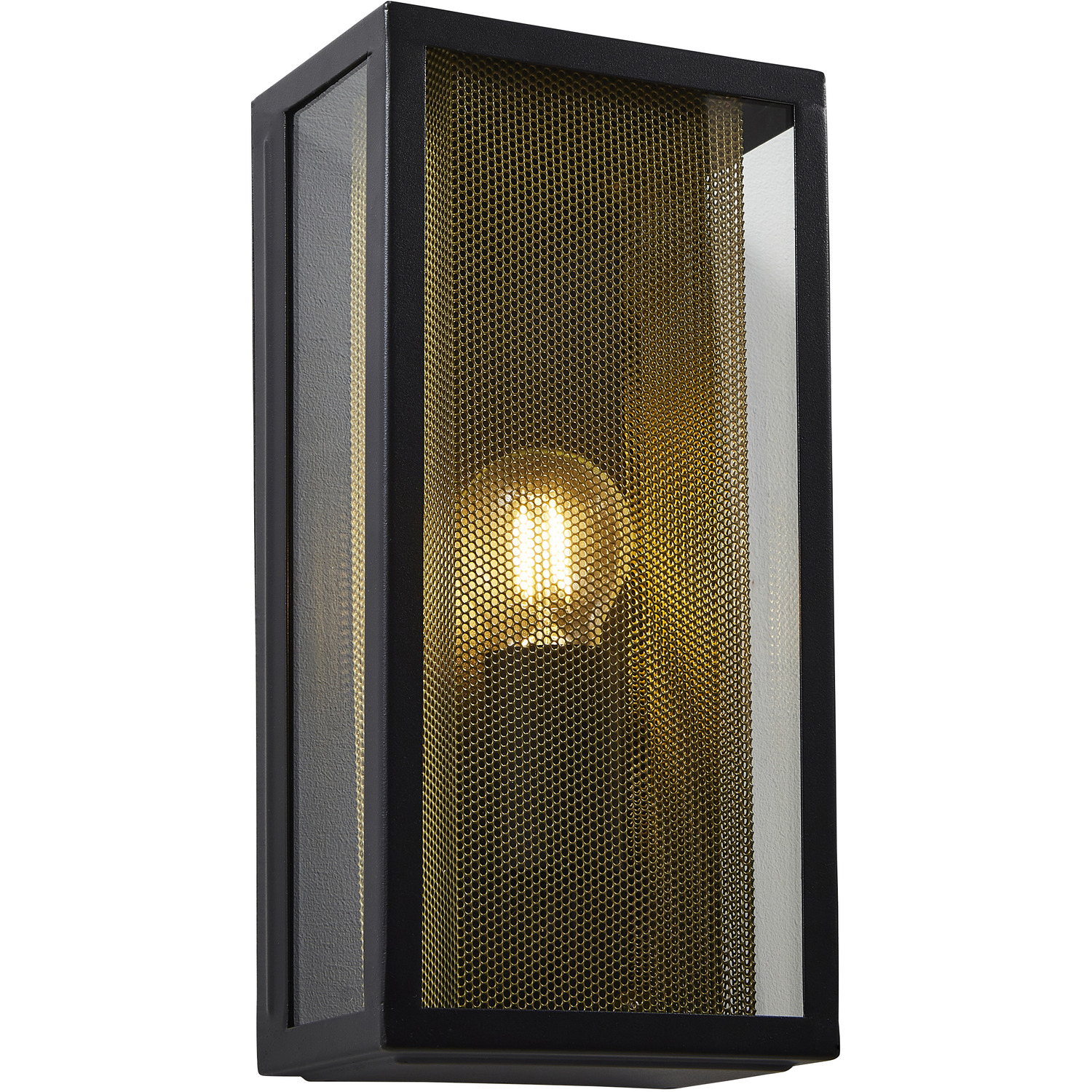 CGC SILAS Black Outdoor Box Lantern Wall Light with Brass Mesh Insert ...