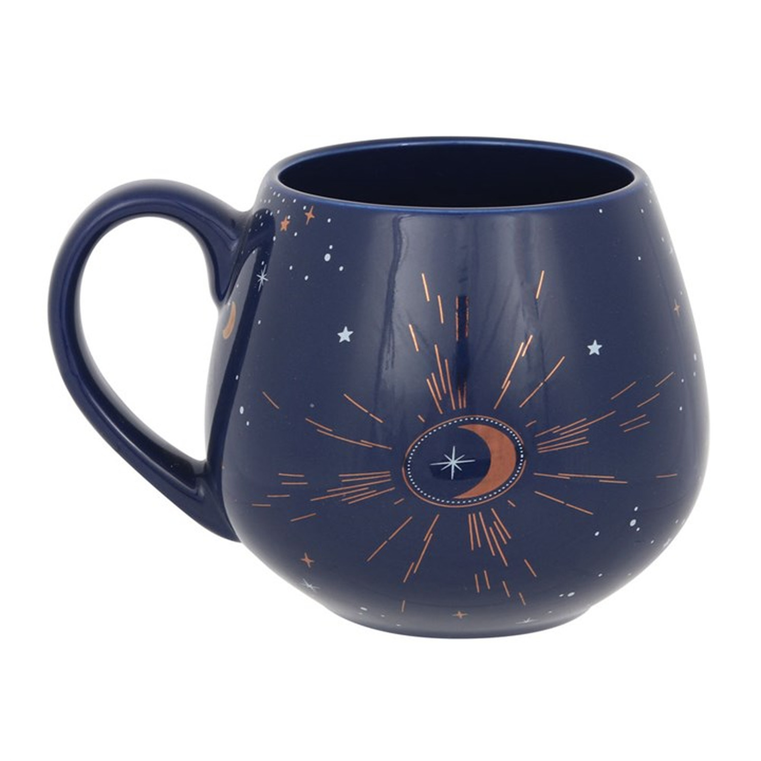Blue Crescent Moon Rounded Mug Crescent Moon Mug with Metallic Gold Accents