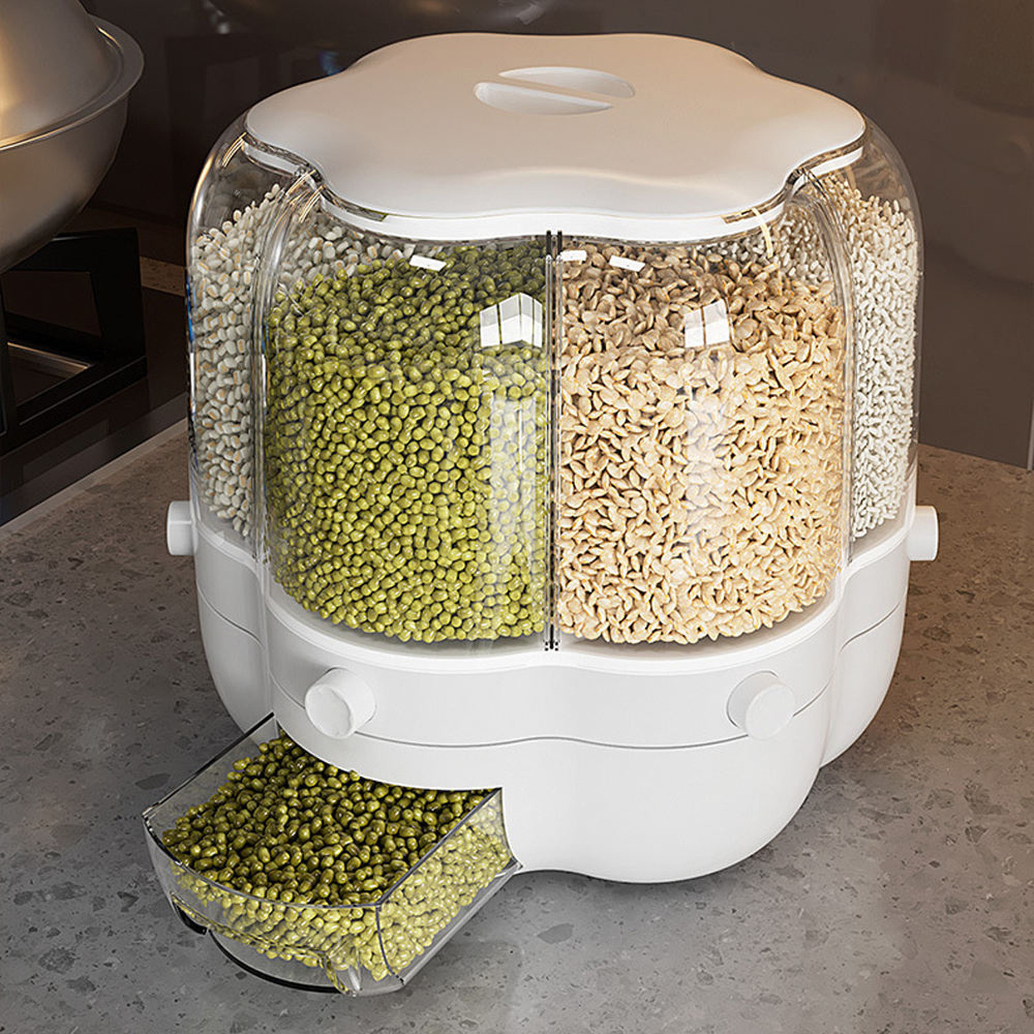 Rotatable Rice Grain Storage Container Can Kitchen Dry Food