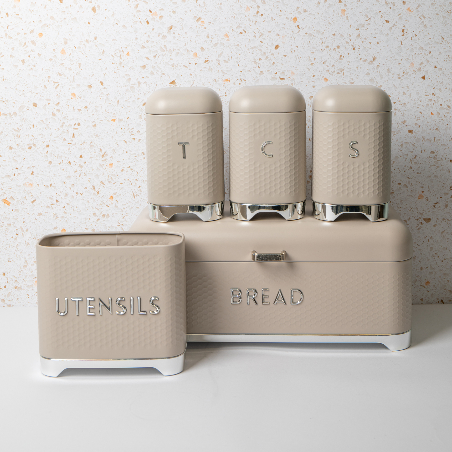 Set of Gift- Lovello Iced Latte Textured Counter Top Storage