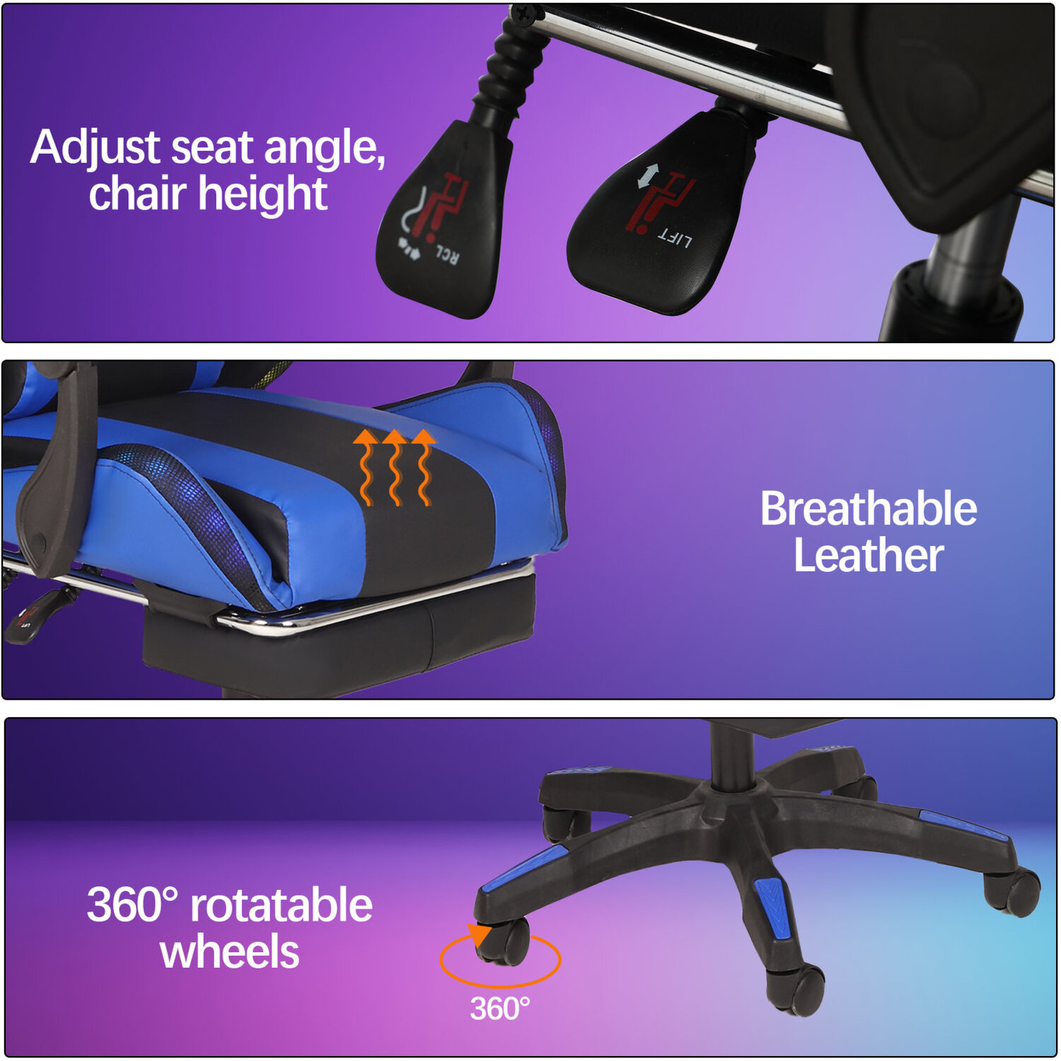 Premium LED Gaming Chair with Footrest