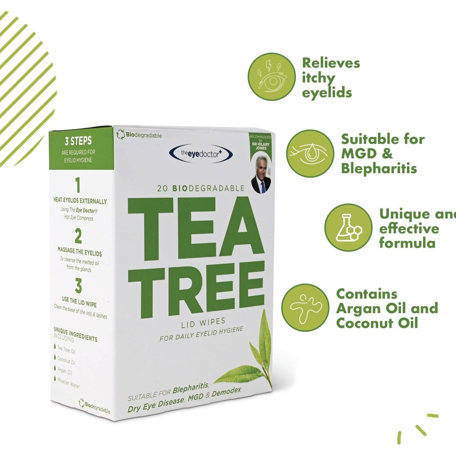 Tea Tree Eyelid Wipes for Sensitive Dry Eyes, Blepharitis, MGD