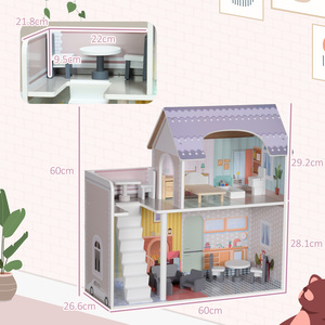 2 Storey Dolls House with 13 Pieces Furniture