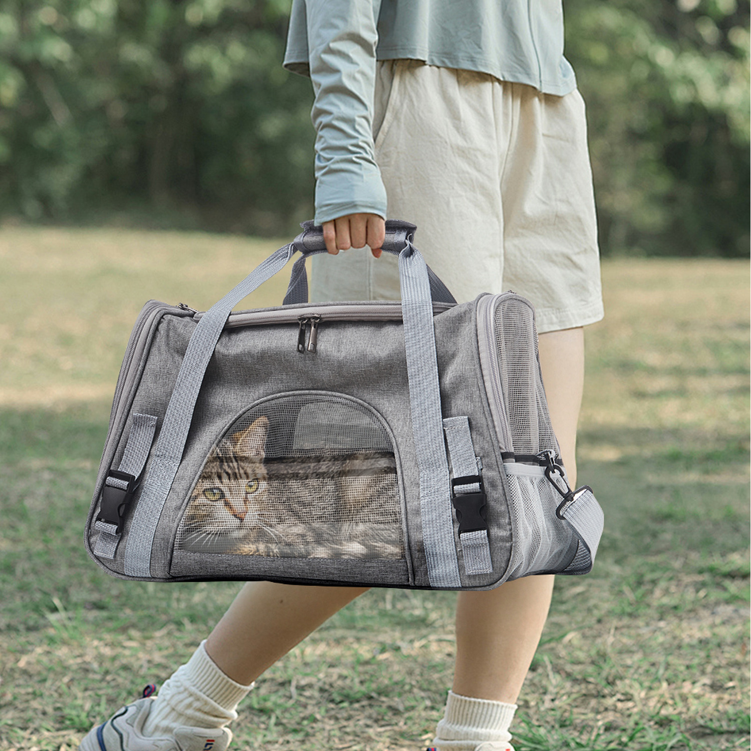 Oxford Fabric Pet Carrier with Plush Cushion