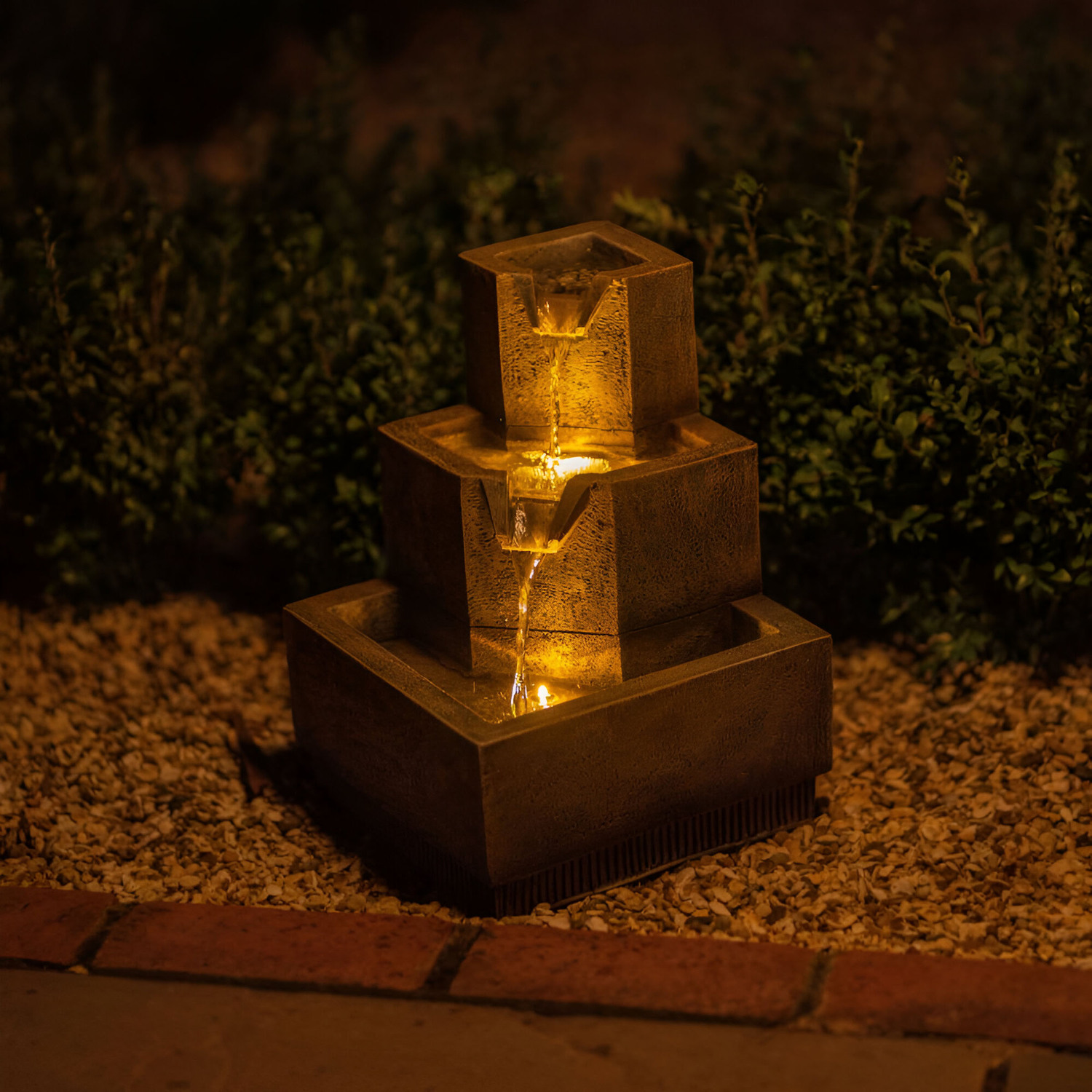 Primrose Solar Tiered Coba Square Water Feature with Lights 37cm