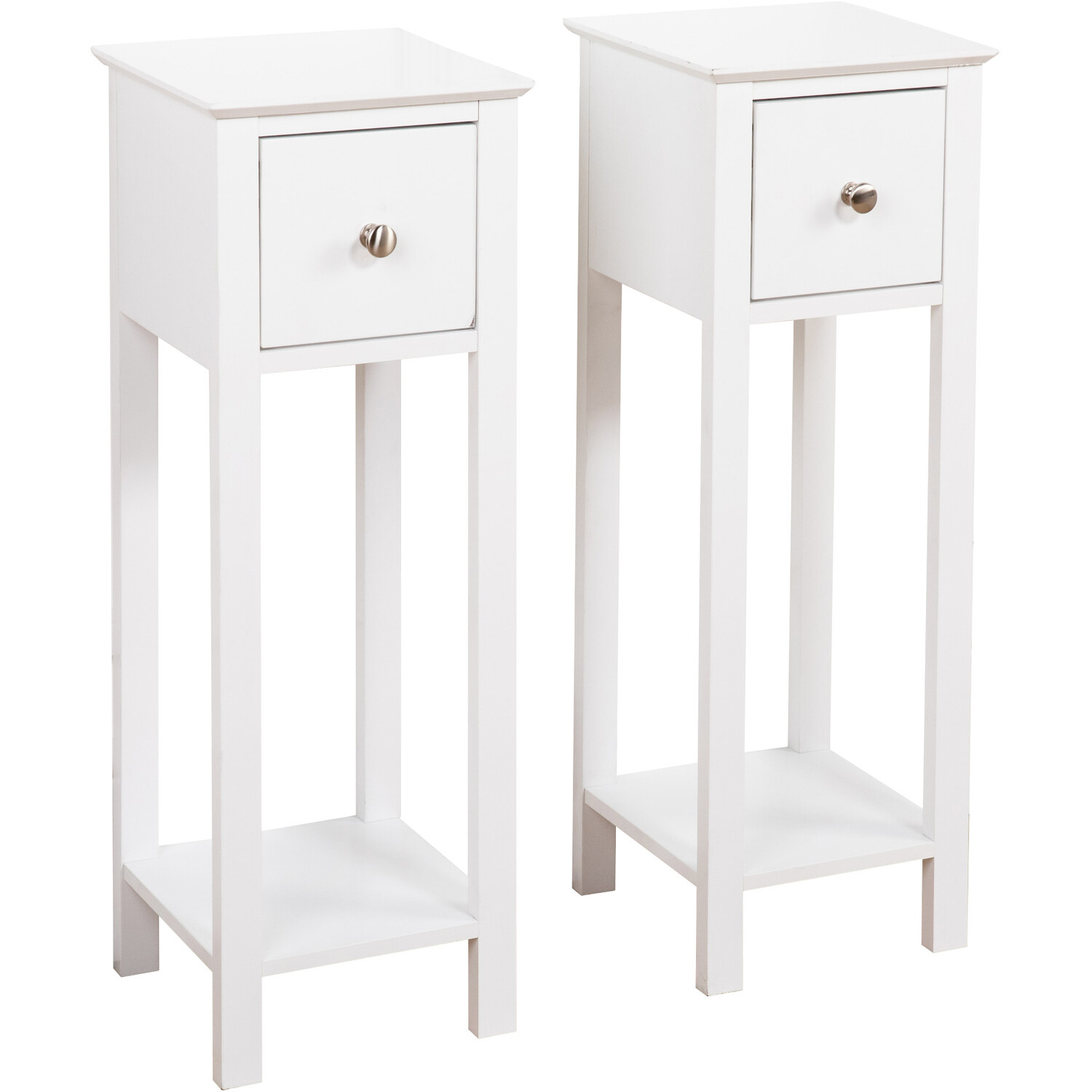 Slim Bedside Table Set of 2 Nightstand Narrow Side Table