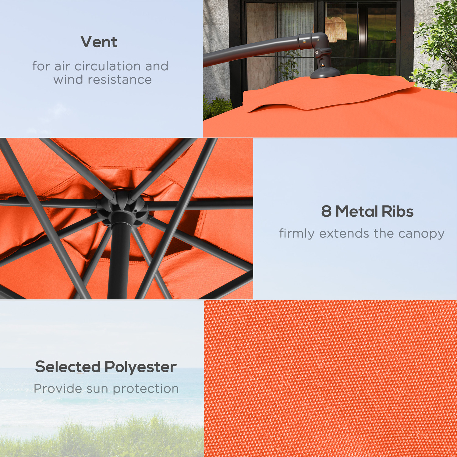 Outsunny 3m Garden Parasol Sun Shade Cantilever, 84D-096BU