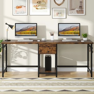 Double Desk with Drawers and Storage Shelves
