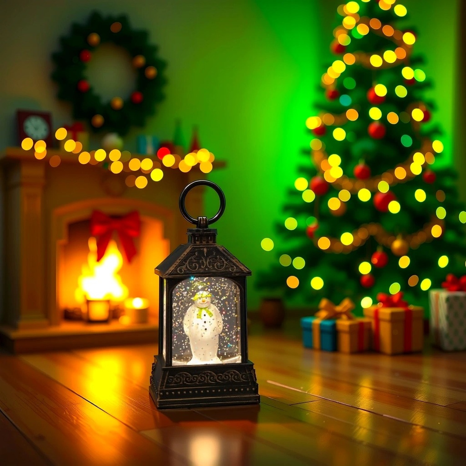 SnowTime Battery Operated LED Hanging Water Lantern with Snowman