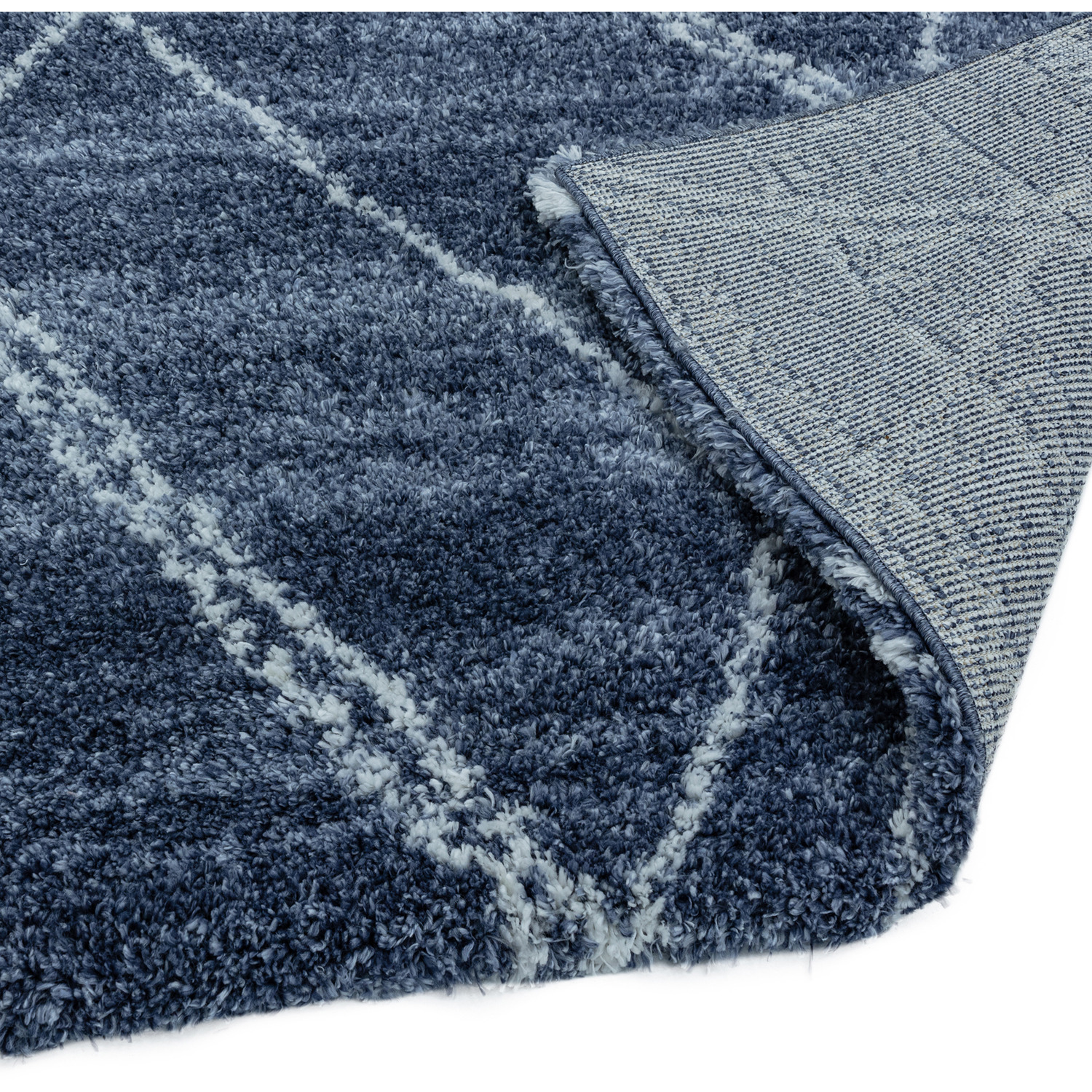 Blue Ivory Moroccan Berber 50mm Shaggy Area Rug - Alto AL01