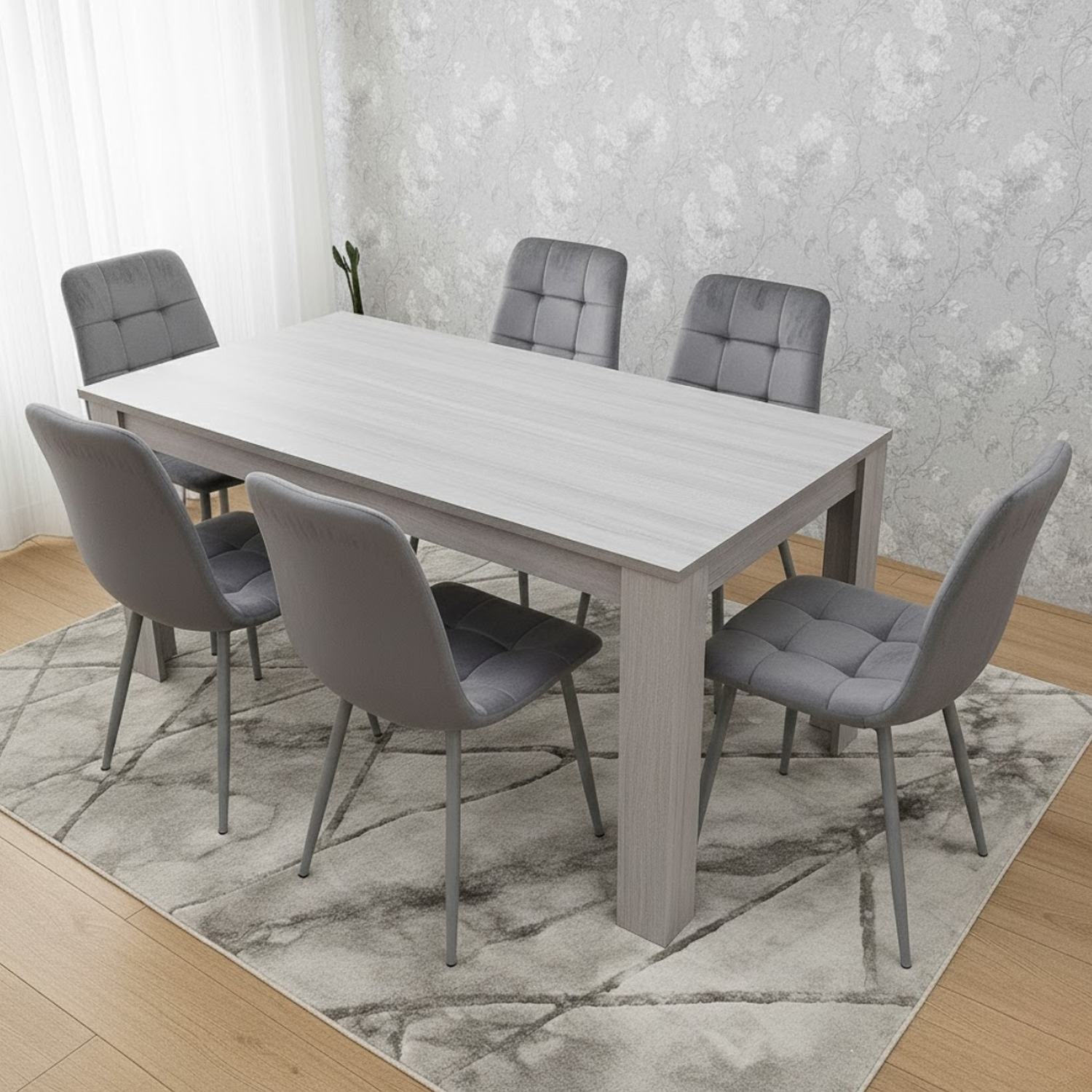 Modern Dining Table Set with 6 Velvet Chairs Dining Room Furniture Set
