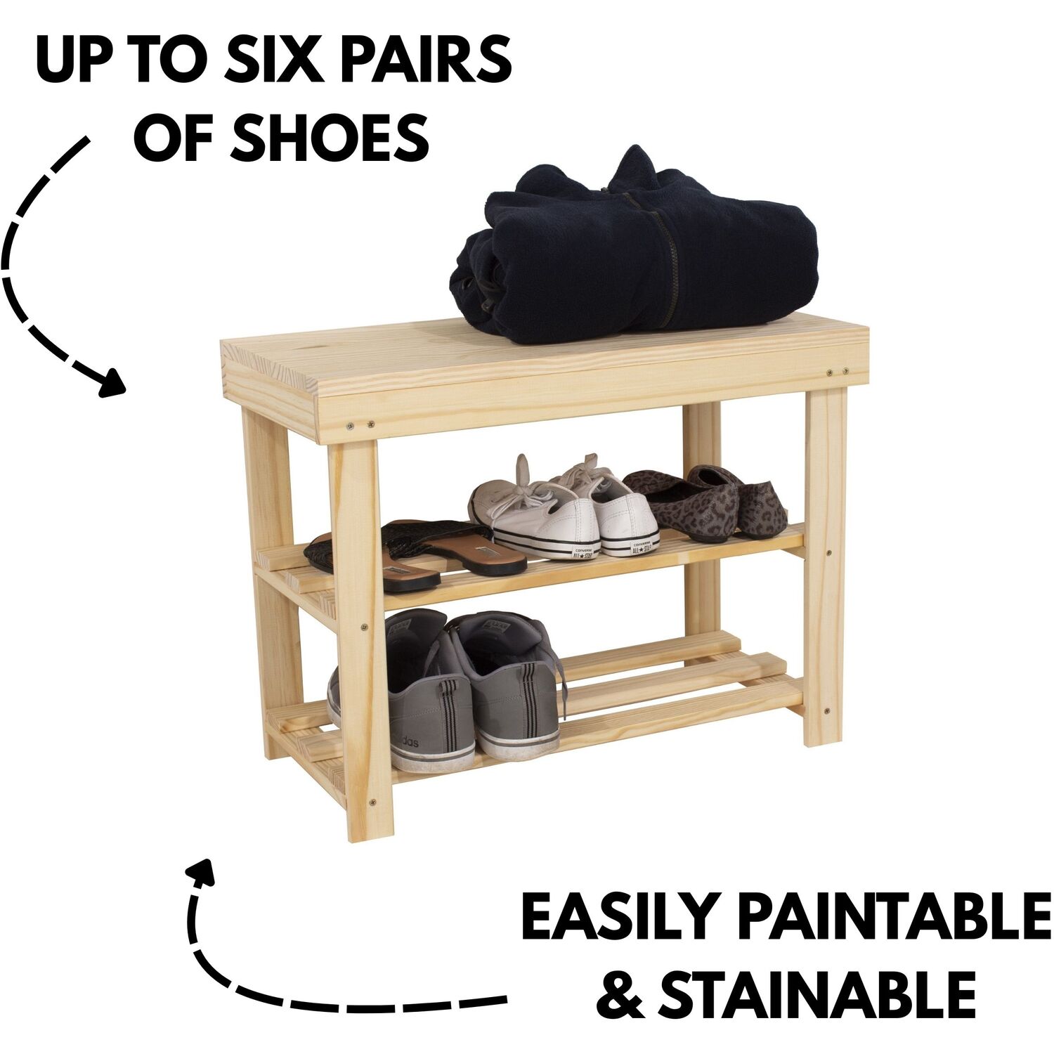 Pine shoe bench, unfinished