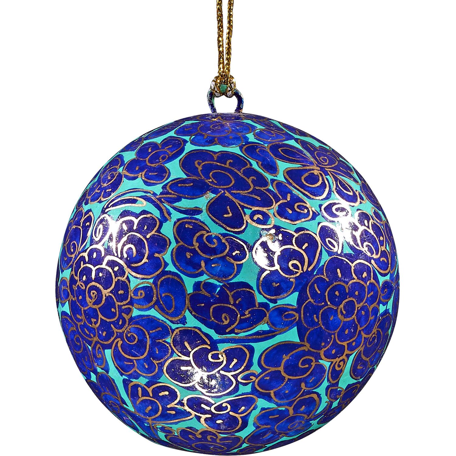 Enchanted Royal Blue Handmade Bauble with Gold Floral Design
