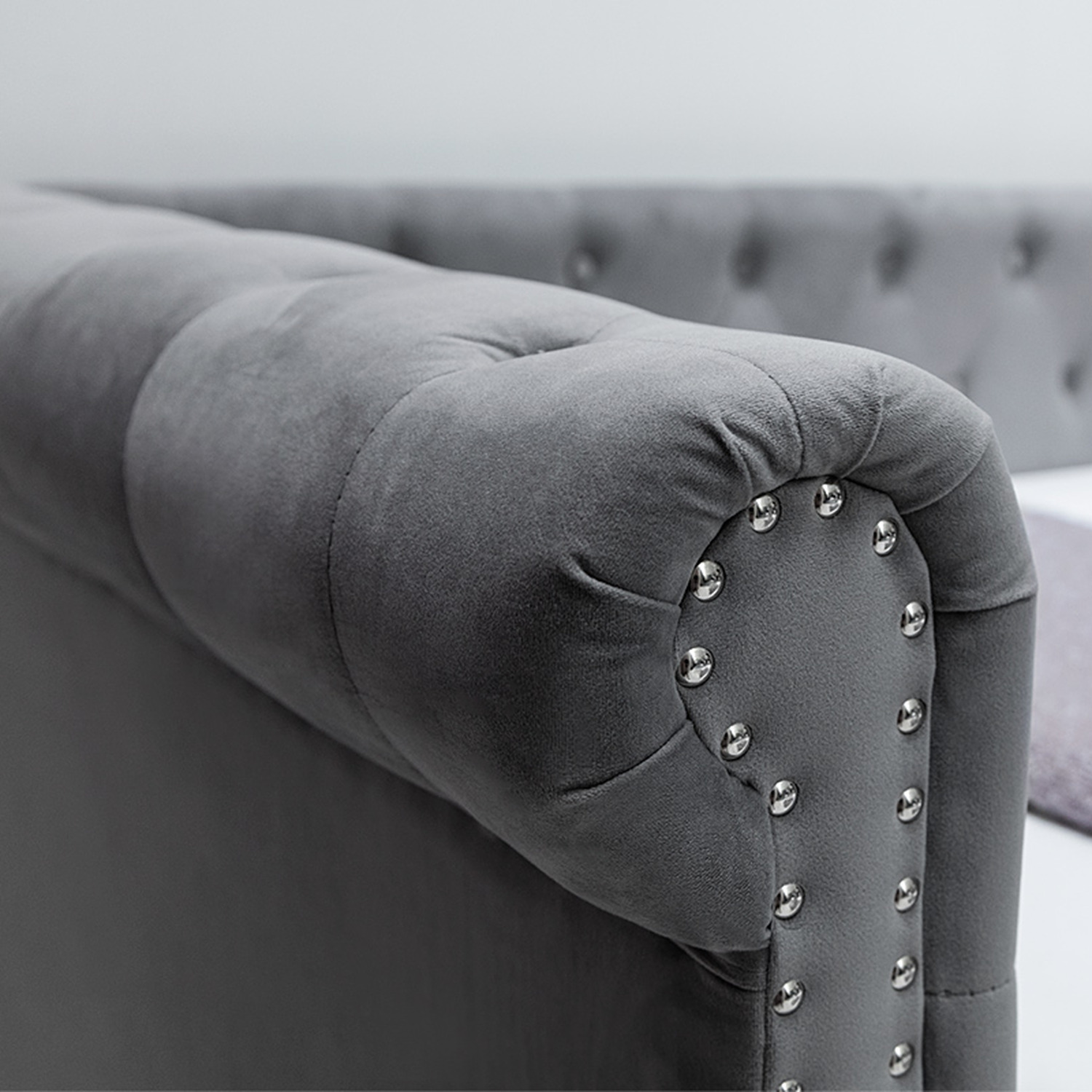 Clarendon Grey Velvet Chesterfield Style Day Bed With Trundle
